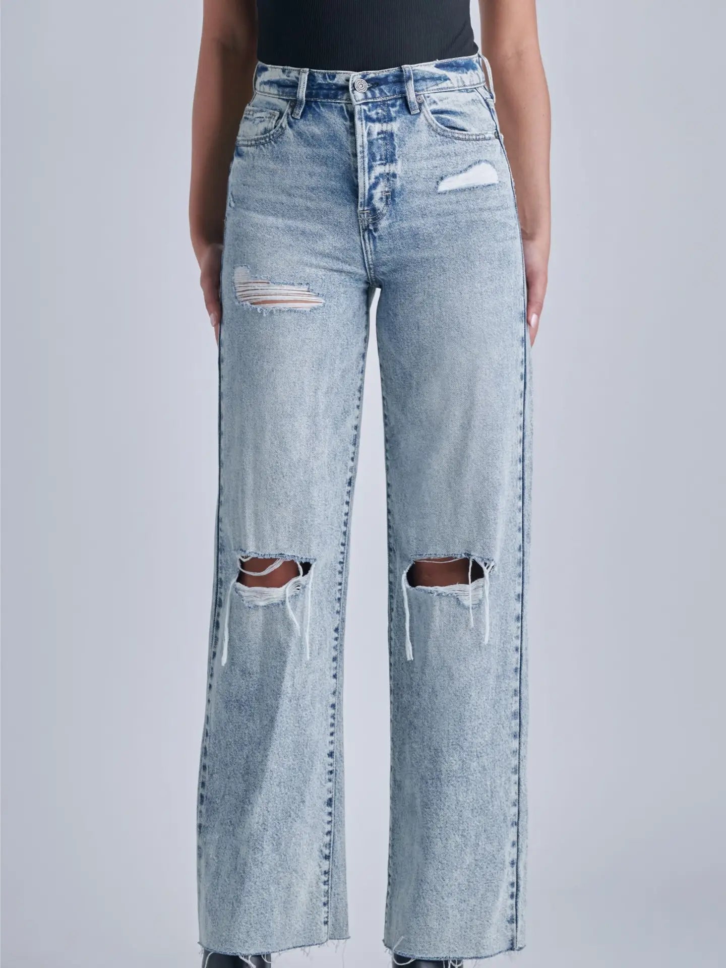 Hidden Jeans ( Medium Wash Heavy Distressed Dad Jeans ) – Kiki's Decor ...